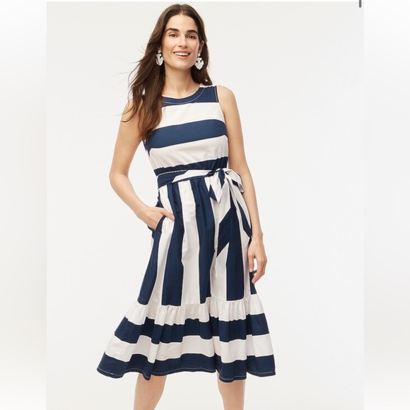 J. Crew Factory | Dresses | J Crew Factory Striped Poplin Midi Dress ...